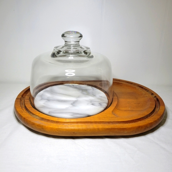 Vintage | Dining | Vtg Dolphin Marble Wood Cheese Platter With Glass ...